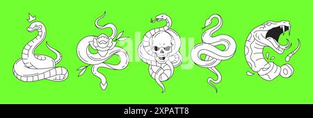 Y2k snake with skull neo gothic emo death psychedelic outline black ...