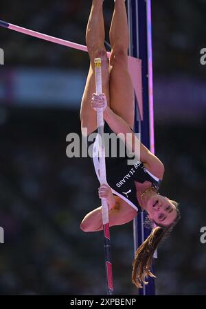 Imogen Ayris, of New Zealand, competes in the final of the women's pole ...