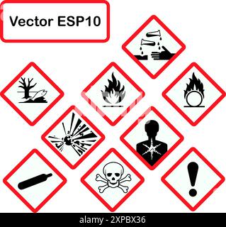 Globally Harmonized System GHS Warning Signs. Flame, gas cylinder ...