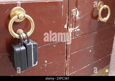 TWO KEY BOXES ON THE DOOR OF A STREET IN THE HISTORIC CENTER Stock ...