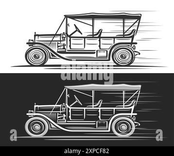 Antique old car sketch line art illustration Stock Vector Image & Art ...