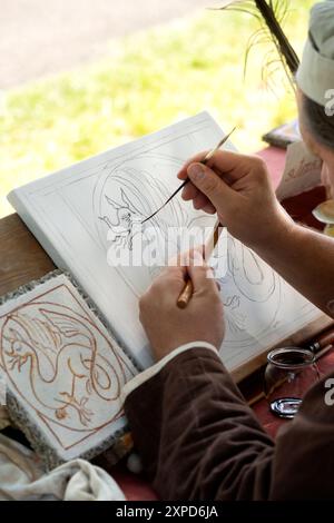 Italy, Lombardy, Medieval Reenactment Ancient Crafts, Artist Painting ...