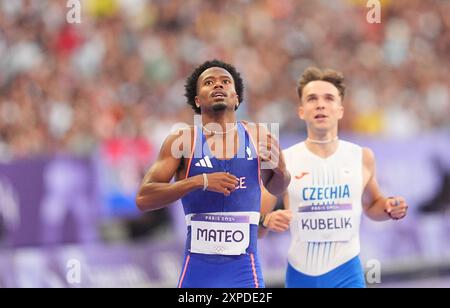 Pablo Mateo of France competes during Men's 4 x 100m Relay Round 1 of ...