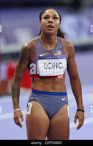 United States' Mckenzie Long reacts after competing the women's 200 ...