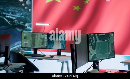 Empty chinese army power base control room using radar cctv to monitor ...