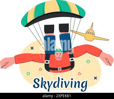 Skydiving Vector Illustration with Skydivers Use Parachutes and Sky ...
