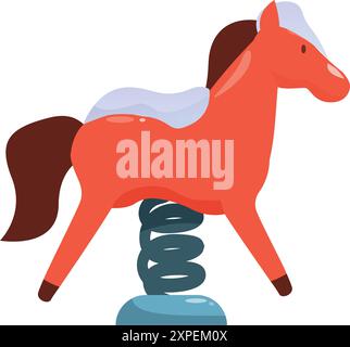 Red spring rocking horse standing still on a white background. Red ...