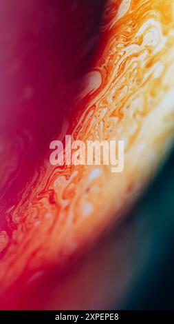 Bright paint flow. Gasoline texture. Red color ink soap stream ...