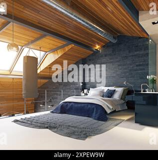 interior, comfortable loft, modern furniture, dining table Stock Photo ...