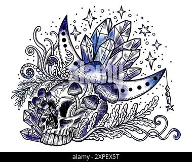 Styled vintage illustration with mystic mushrooms, magic and floral ...