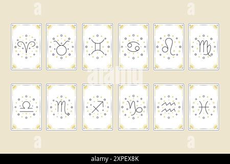 simple Line Art Zodiac Signs, vector illustration set of the 12 zodiac ...