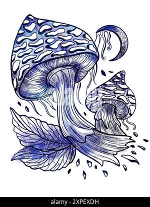 Styled vintage illustration with mystic mushrooms, magic and floral ...