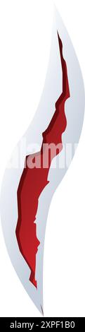 Paper tear is revealing a bright red background, symbolizing a wound ...