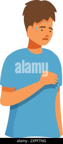 Young man is suffering from chest pain and sweating, potentially ...