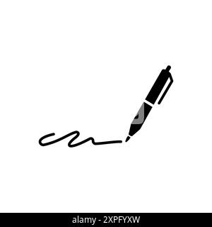 Linear Pen, write icon. Signature pen outline and filled vector sign ...