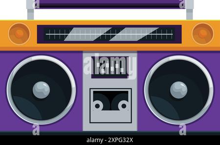 Purple and orange retro boombox isolated on white background. Flat ...