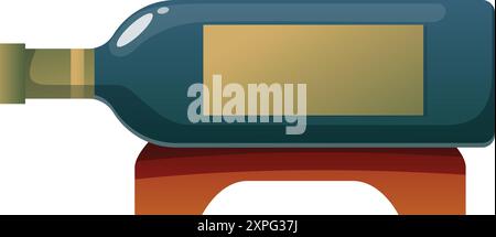 Classic wine bottle is displayed horizontally, resting on a simple ...