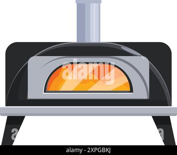 Professional pizza oven burning wood fire for baking pizza in the restaurant kitchen ...