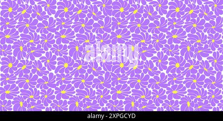 Groovy daisy retro seamless pattern. Retro Smile Chamomile. 70s vibe ...