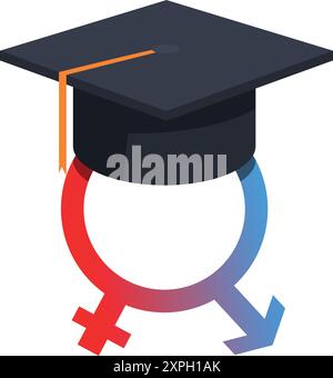Graduation cap is covering male and female gender symbols representing ...