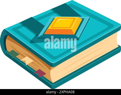 Closed blue book with golden clasp and bookmarks is lying on white ...