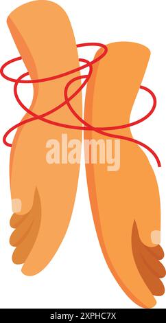 Two hands tied together with red string representing the concept of ...