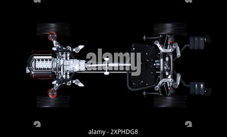 illustration of the chassis of a car with engine as seen from below ...