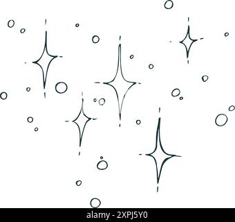 Simple four pointed star with sparkling, diamond shape, doodle style ...