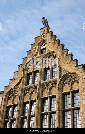 Typical step-gabled facades of medieval houses in Flanders, Belgium ...