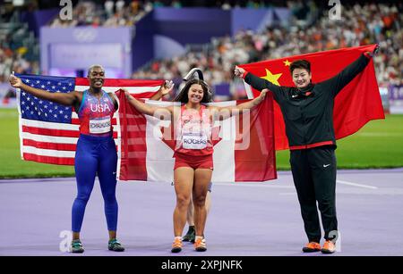 Camryn Rogers,Annette Echikunwoke. and Jie ZHAO celebrating her medal ...