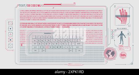 Data entry and text decoding on futuristic interface screen Stock ...