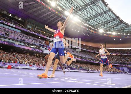 United States' Cole Hocker crosses the finish line before Belgium's ...