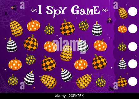 Halloween I spy game of cartoon spiderweb and cobweb, ghost and pumpkin ...