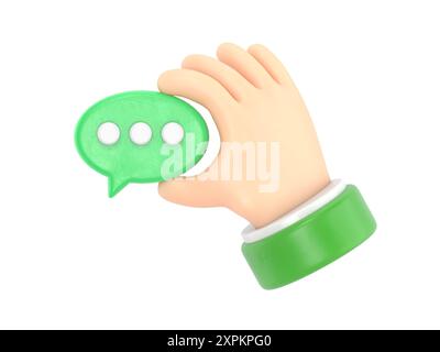 Businessman holding a message icon, bubble talk notification sign in ...