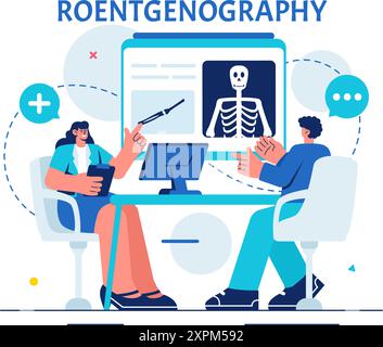Roentgenography Vector Illustration with Fluorography Body Checkup ...