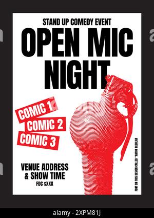 Open mic night flyer or placard template. Stand up comedy show poster ...