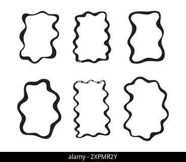 Vector set of rectangle squiggle photo frames with wavy edges. Zigzag ...