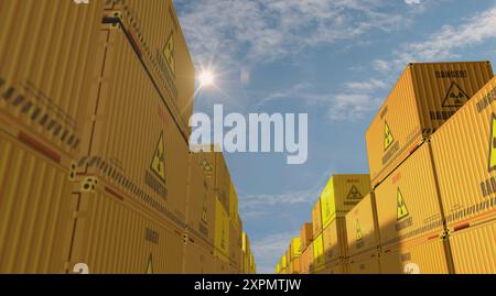 Radioactive waste and nuclear cargo containers on charts and diagrams ...