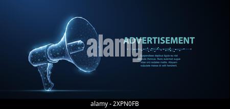 Bullhorn. Abstract 3d megaphone on blue background. Communication ...