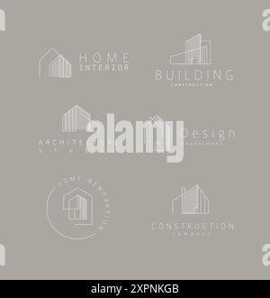 Building and house labels with lettering drawing in modern linear style ...