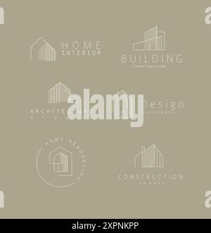 Building and house labels with lettering drawing in modern linear style ...