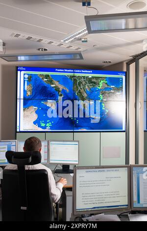 Frontex situation centre at the headquarters in Warsaw, overseeing the ...