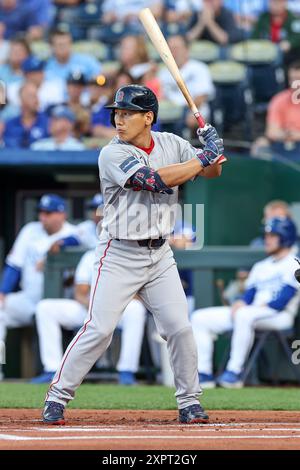Boston Red Sox Masataka Yoshida races for first base against the Kansas City Royals in the ninth ...