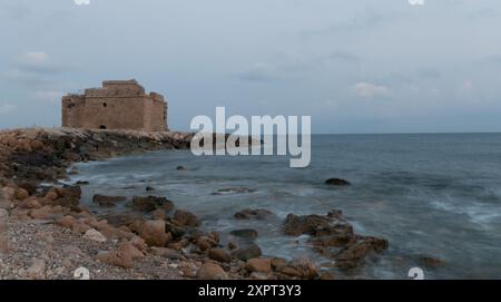 Paphos castle at down. Coastal ancient historic castle landmark at ...