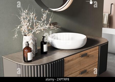 empty gray vanity counter with ceramic washbasin and modern style ...