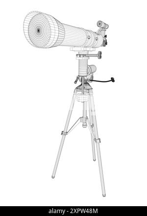Wireframe drawing of Telescope - astronomy tool. Telescope in simple ...