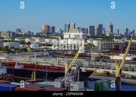 View of the Miami port, is magnificent buildings, cruise ships and the ...