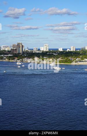 View of the Miami port, is magnificent buildings, cruise ships and the ...