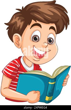 Cartoon boy smiling while reading an open book Stock Vector Image & Art ...