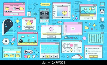 Retro web pages. 80s old style ui template web design elements buttons ...
